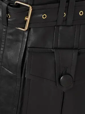 Balmain Belted Paneled Leather Mini Skirt