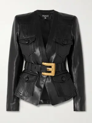 Balmain Belted Leather Blazer
