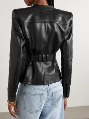 Balmain Belted Leather Blazer
