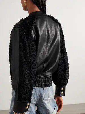Balmain Quilted Leather And Tweed Bomber Jacket