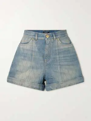 Balmain Embroidered Denim Shorts - Light Denim