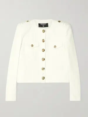 Balmain Cropped Button-embellished Cotton-canvas Jacket - White
