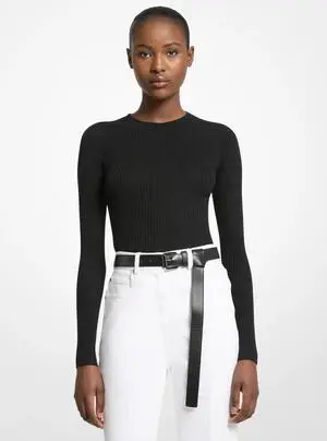 Michael Kors Ribbed Merino Wool Pullover - Black