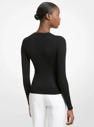 Michael Kors Ribbed Merino Wool Pullover - Black