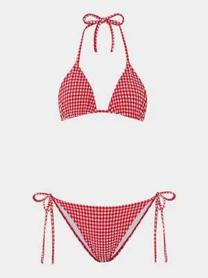 Hunza G Gingham Seersucker Sabrina Bikini - Red Gingham