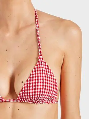 Hunza G Gingham Seersucker Sabrina Bikini - Red Gingham
