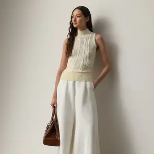 Ralph Lauren Cable-knit Silk Sleeveless Turtleneck - Lux Cream