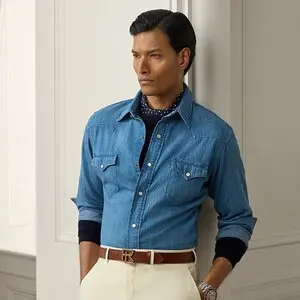 Ralph Lauren Cotton-linen Denim Western Shirt - Shore Indigo