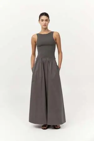 ST. AGNI Bateau Cut Out Dress - Khaki