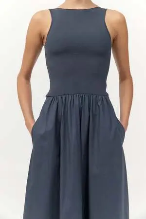 ST. AGNI Bateau Cut Out Dress - Graphite