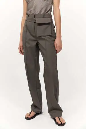 ST. AGNI Utility Pocket Wool Blend Pants - Khaki