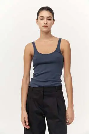 ST. AGNI Organic Cotton Slim Scoop Tank - Storm