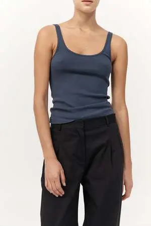 ST. AGNI Organic Cotton Slim Scoop Tank - Storm