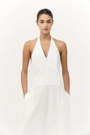 ST AGNI Halter Plunge 7/8 Length Dress