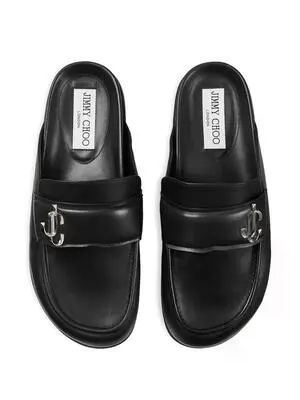 JIMMY CHOO Milo Leather Slippers With Jc Hardware - Black