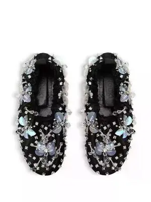 ANOUKI Crystal-embellished Satin Ballet Flats