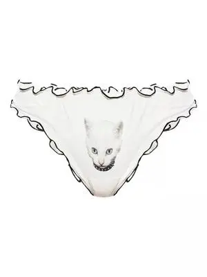 Blumarine Cat-print Ruffled Briefs - White