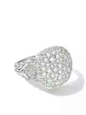 David Yurman 18kt White Gold Diamond Chevron Pinky Ring - Silver