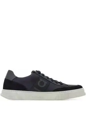 FERRAGAMO Leather And Suede Low-top Sneakers With Gancini Detail - Blue