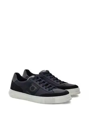 FERRAGAMO Leather And Suede Low-top Sneakers With Gancini Detail - Blue