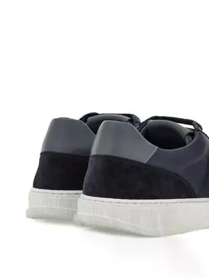 FERRAGAMO Leather And Suede Low-top Sneakers With Gancini Detail - Blue