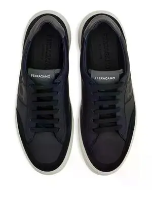 FERRAGAMO Leather And Suede Low-top Sneakers With Gancini Detail - Blue