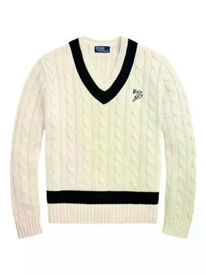 Polo Ralph Lauren Embroidered-logo V-neck Sweater - Neutrals
