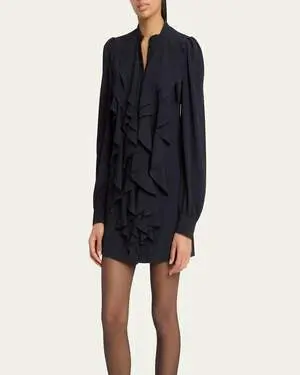 Chloé Ruffle Front Long-sleeve Mini Dress