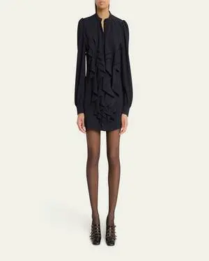 Chloé Ruffle Front Long-sleeve Mini Dress