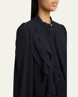 Chloé Ruffle Front Long-sleeve Mini Dress