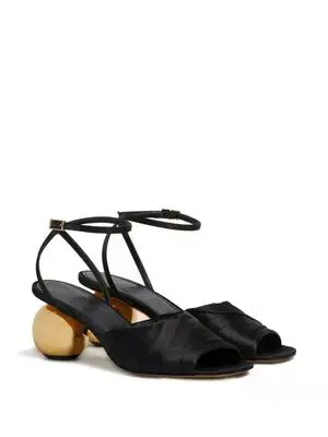 Marni Pleated Satin Sculptural Heel Sandals - Black