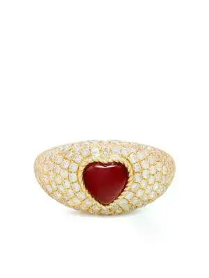 Yvonne Léon 9k Yellow Diamond And Agate Dome Heart Ring - Gold