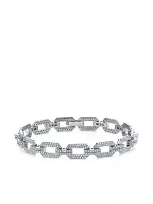 Shay 18k White Gold Flat Geo Link Diamond Bracelet - Silver
