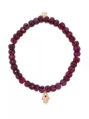 SYDNEY EVAN 14kt Yellow Gold Ruby Hamsa Bracelet - Purple