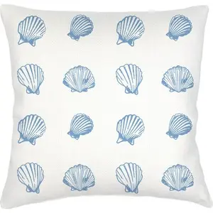 Anaya Saltwater Shell Printed Linen Pillow - Blue