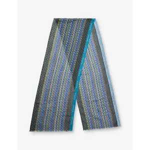 Paul Smith Check Merino Wool-silk Blend Scarf - Navy