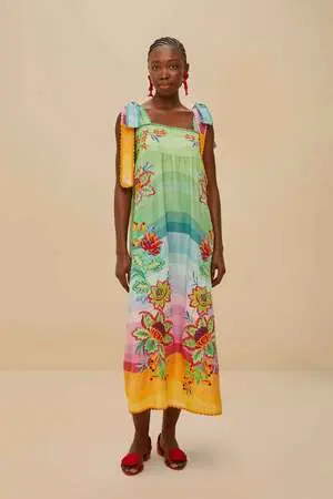Farm Rio Floral Embroidered Euroflax Linen Maxi Dress - Aura Floral  Multicolor | Editorialist