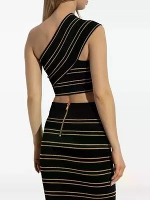 Balmain Striped One Shoulder Cropped Top