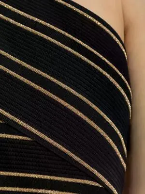 Balmain Striped One Shoulder Cropped Top
