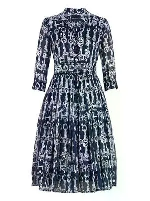 Samantha Sung Audrey Chain-print Belted Dress - Blue