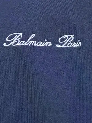 Balmain Logo Embroidered Hoodie - Blue