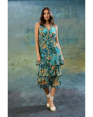 THE GOOD JOURNEY Printed Ruffled Midi Dress