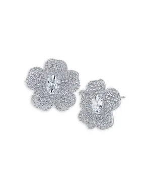 KENNETH JAY LANE Pave Flower Button Earrings - Silver