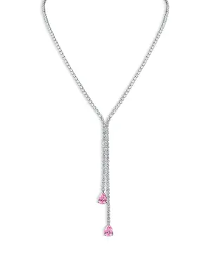 KENNETH JAY LANE Round & Pear Shaped Cubic Zirconia Lariat Necklace - Pink/silver