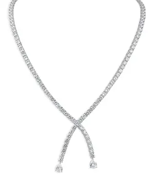 KENNETH JAY LANE Cubic Zirconia Crossover Necklace - Silver