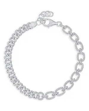 KENNETH JAY LANE Pave Mixed Chain Link Bracelet - Silver