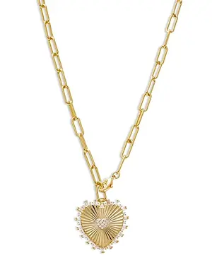 ADINA EDEN Pave Accented Ridged Heart Pendant Lariat Necklace - Gold