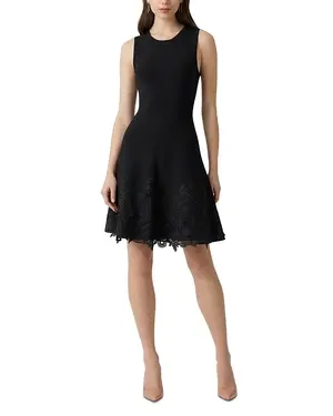 Rickie Freeman For Teri Jon Knit Fit-and-flare Lace Trim Dress - Black