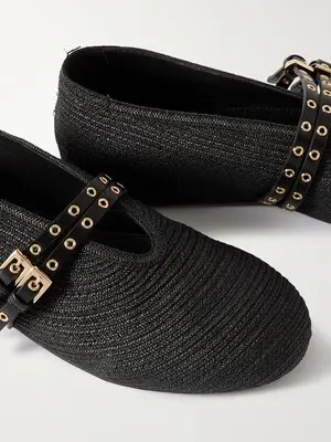 Alaïa Leather-trimmed Raffia Ballet Flats - Black