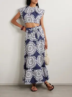 LEMLEM Muna Cropped Printed Linen Top - Blue
